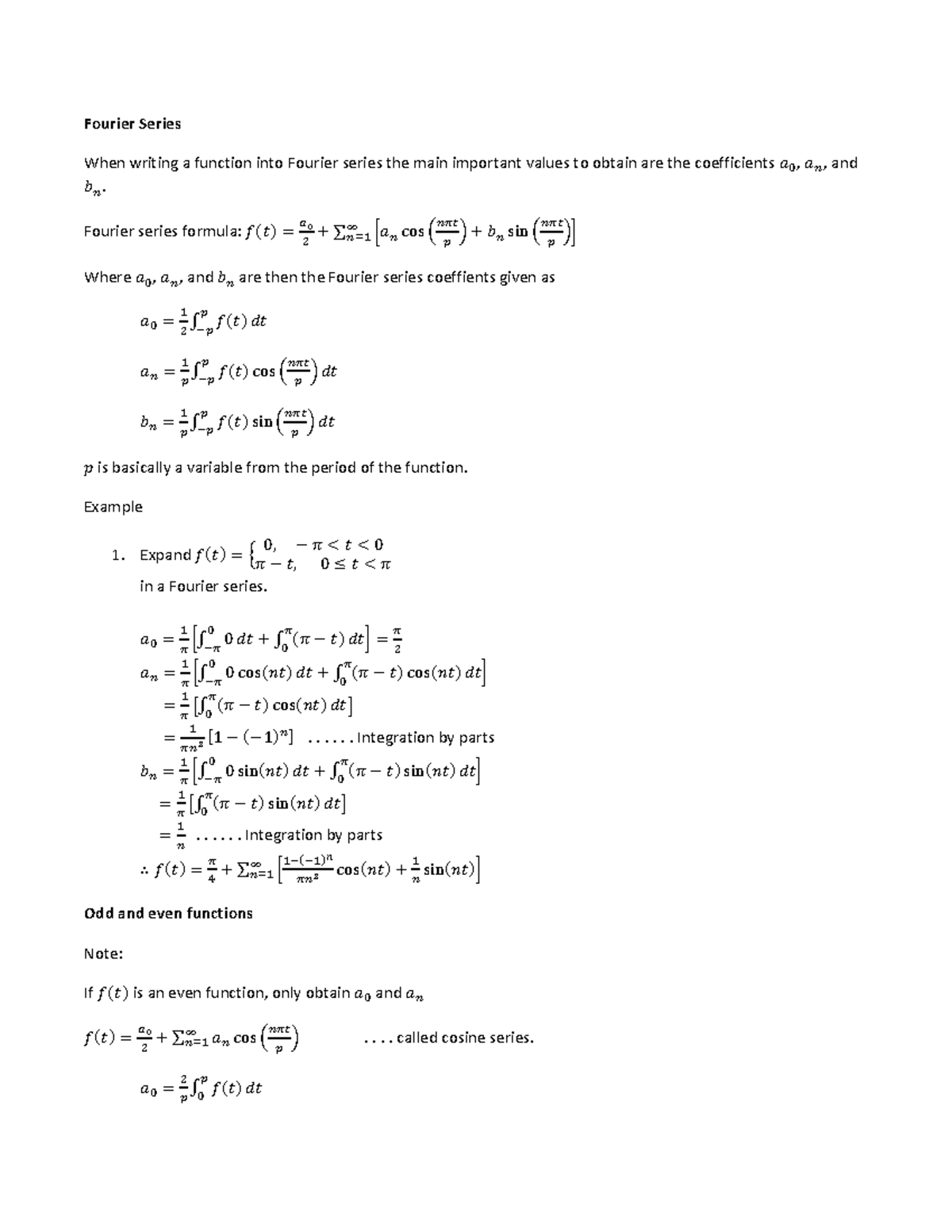 Fourier Series Notes - Fourier Series When writing a function into ...