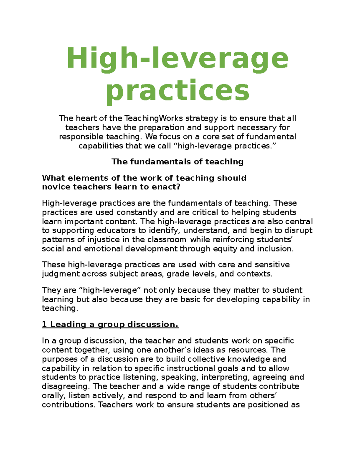 Practices for Effective Teaching - Studocu