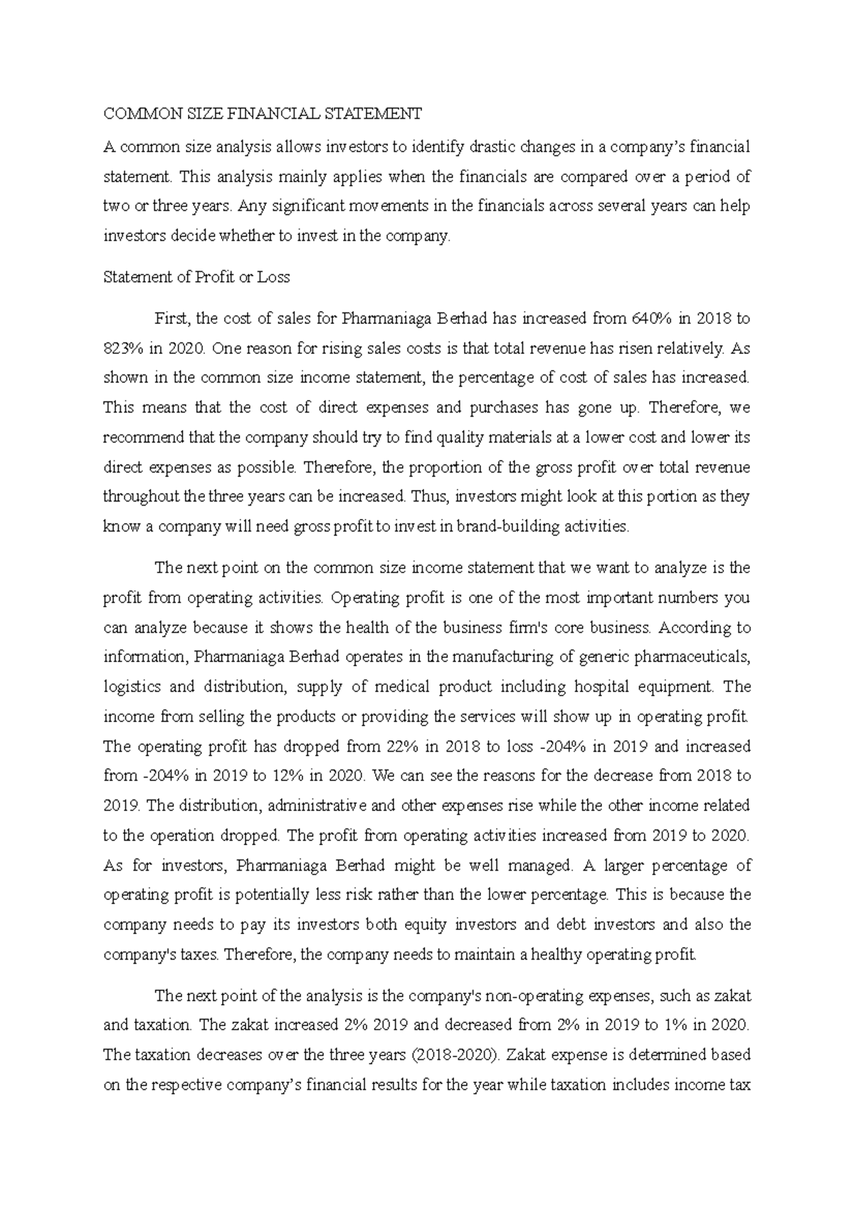 Common SIZE Financial Statement - COMMON SIZE FINANCIAL STATEMENT A ...