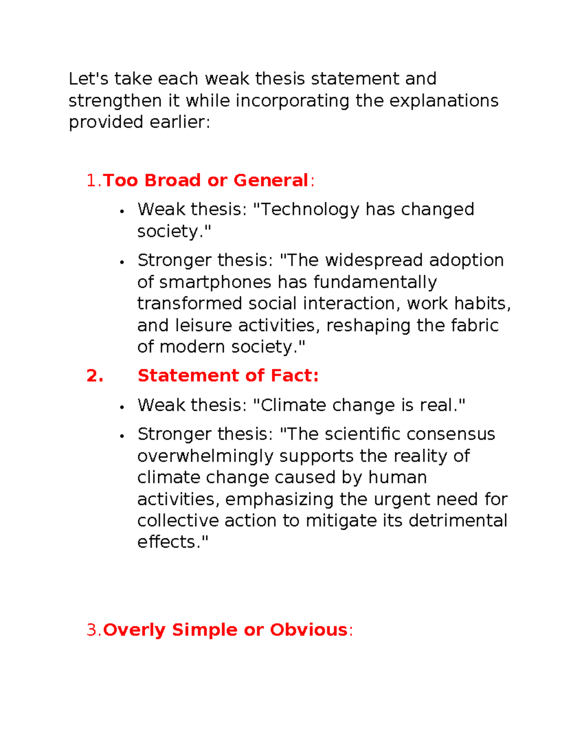 HOW TO Strengthen THE TS 01 - Let's take each weak thesis statement and ...