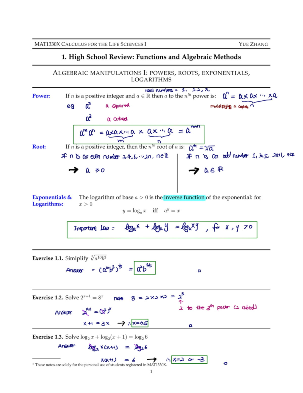 1 - Functions and Algebraic Methods - MAT 1320 - Studocu