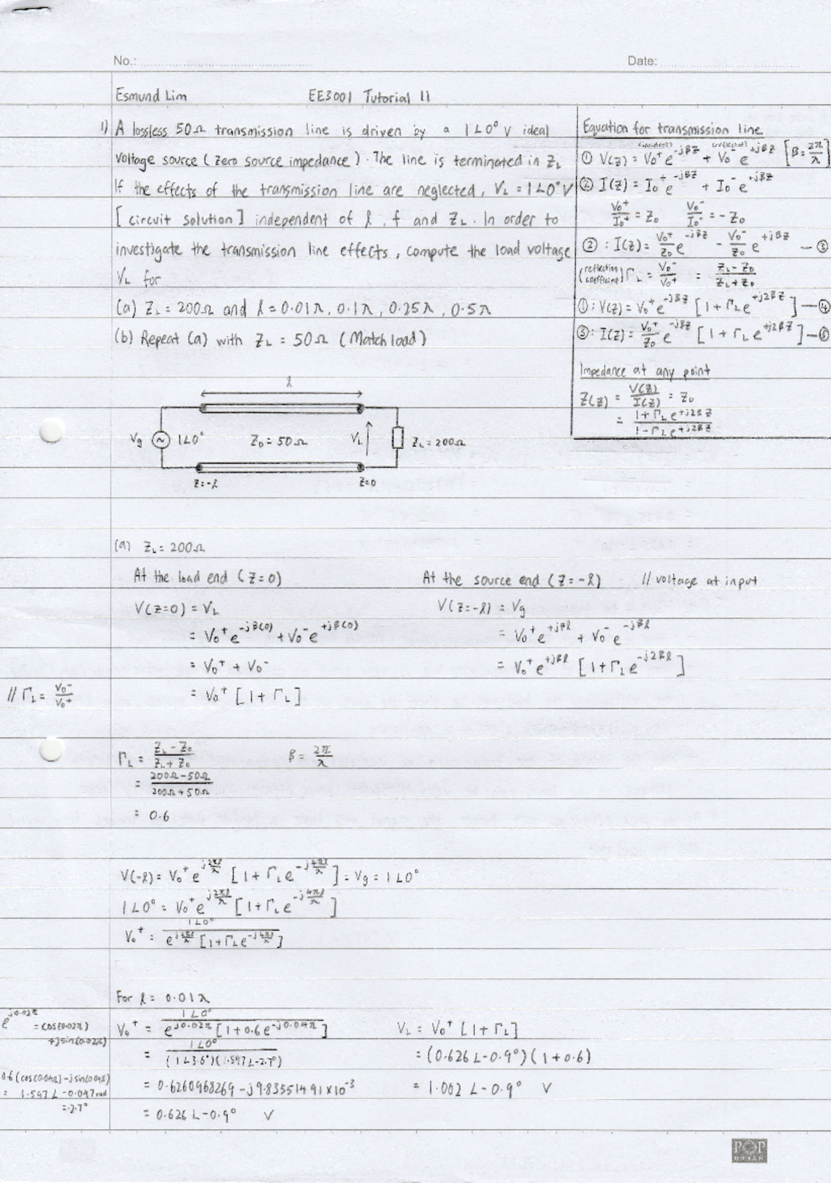 Engineering Electromagnetics Tutorial 11 Solution - a-=-r Date: No.: lE .rrd t-i. Eetosl 1, on ...