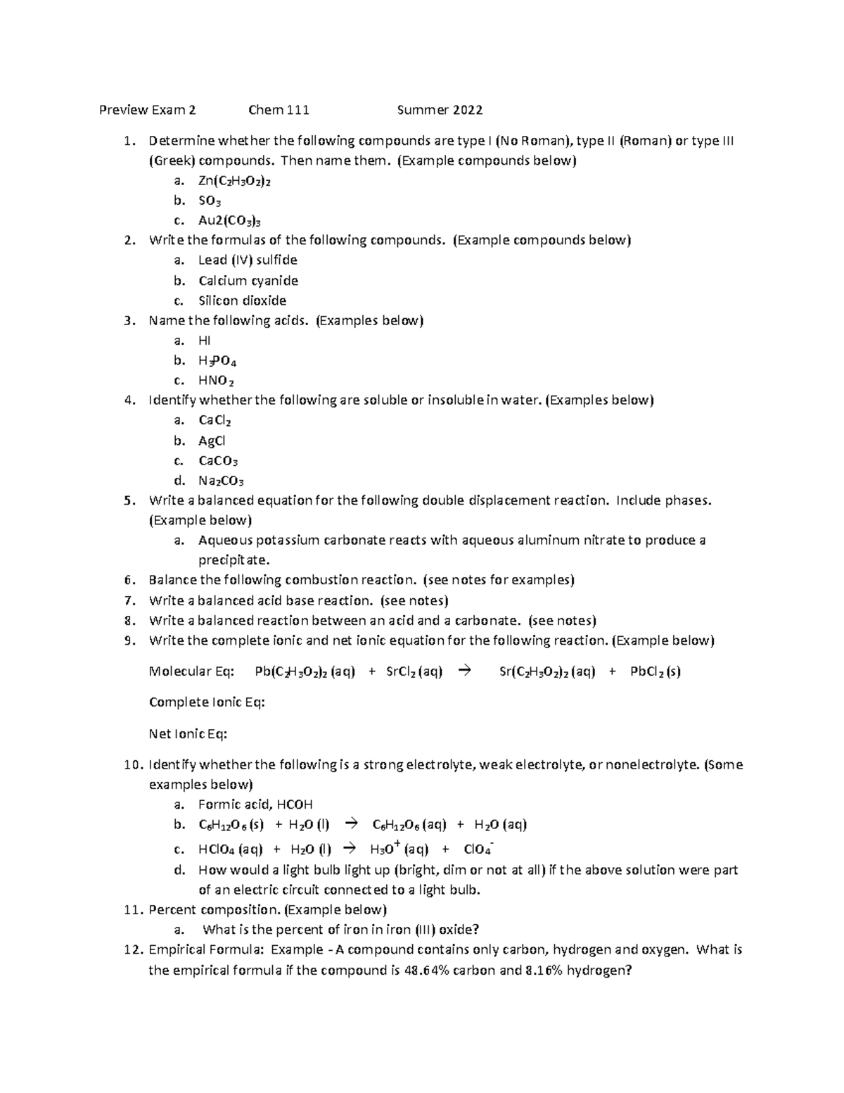 Exam 2 Preview W22 - lecture - Preview Exam 2 Chem 111 Summer 2022 ...
