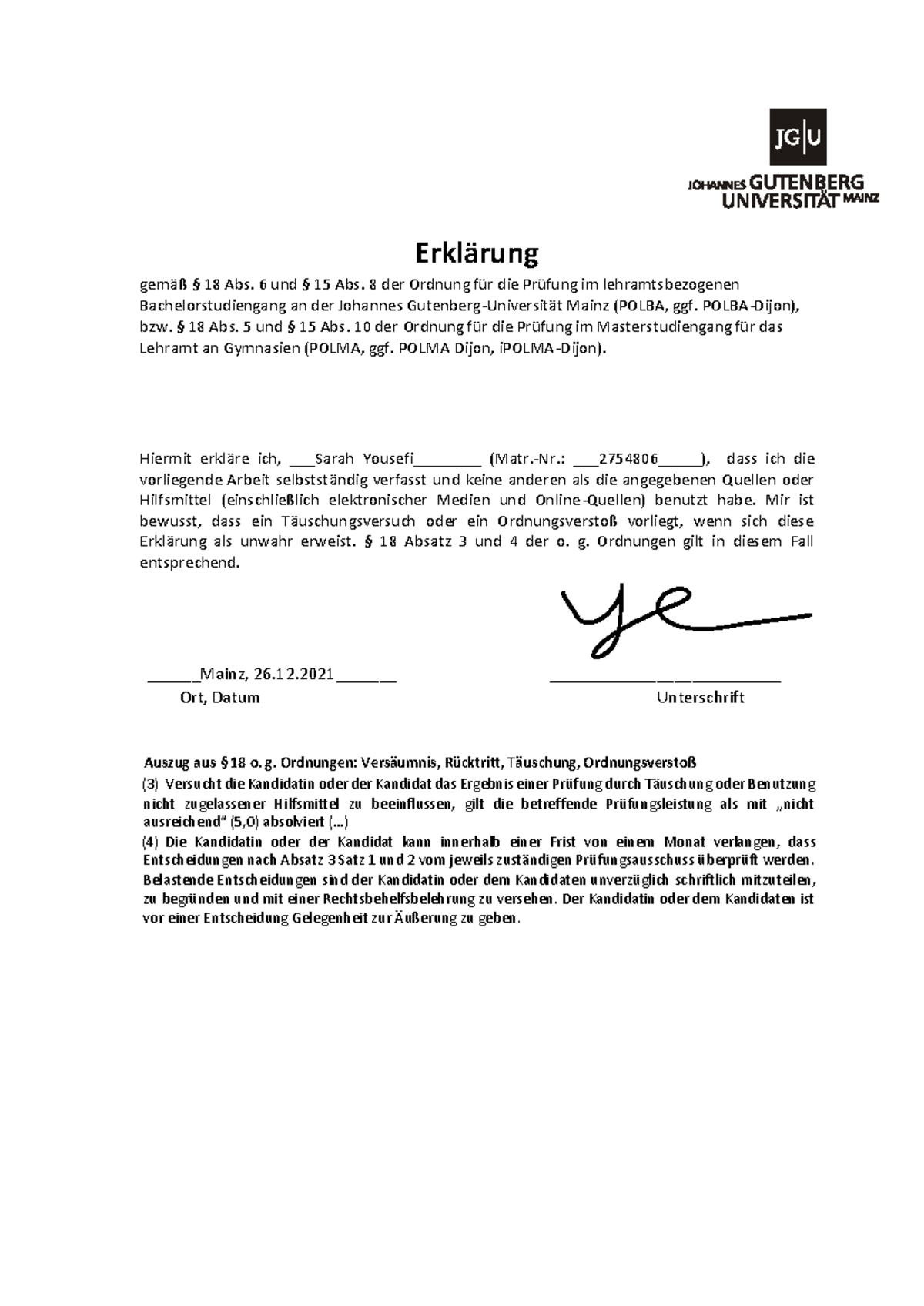 Yousefi Sarah Sitzung 8 7 - Erklärung gemäß § 18 Abs. 6 und § 15 Abs. 8 ...