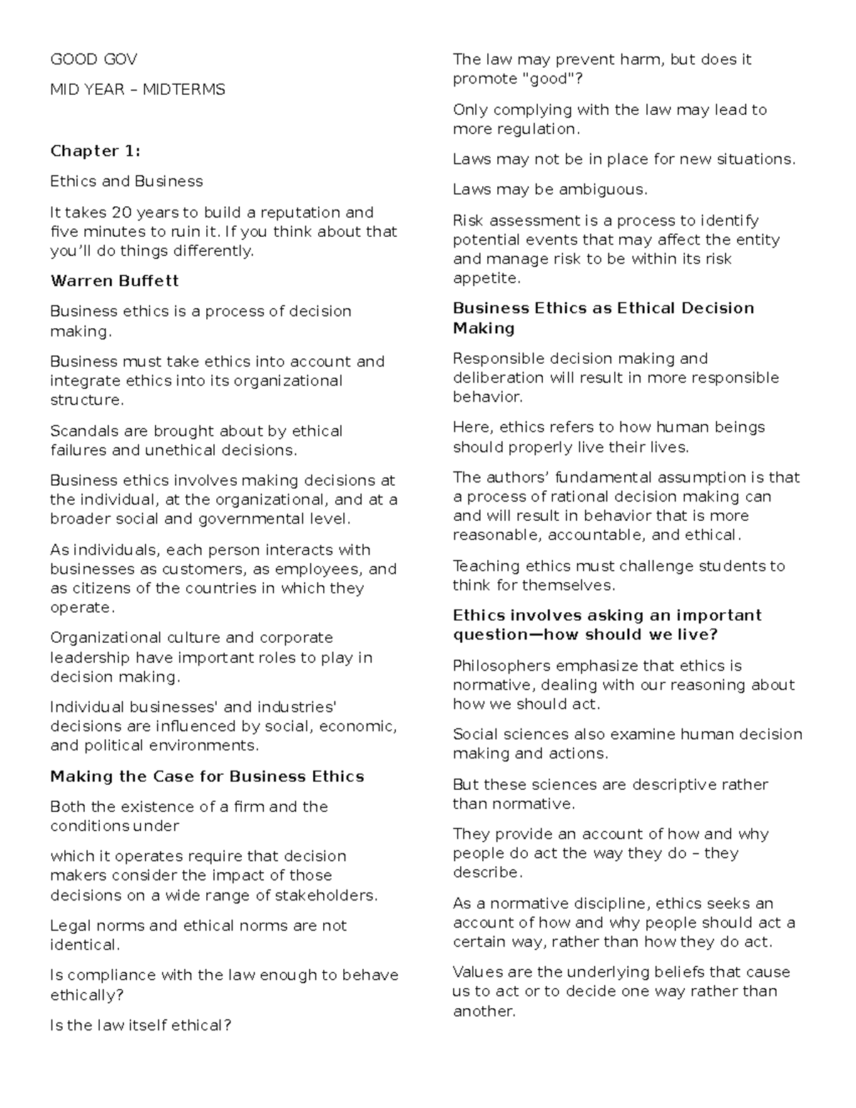 GOOD GOV - good gov midyear - GOOD GOV MID YEAR – MIDTERMS Chapter 1 ...