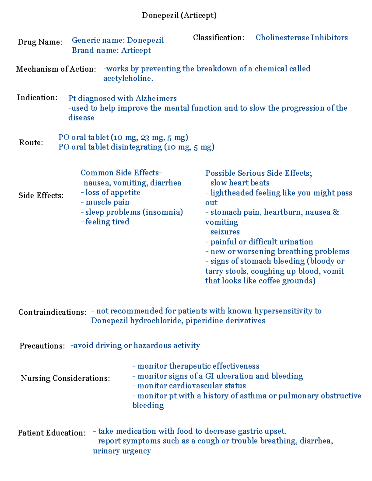 Donepezil (Articept) Med Card - Donepezil (Articept) Drug Name ...