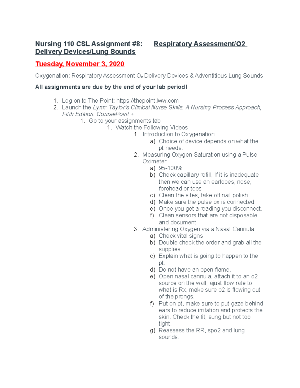 NURS 110 - CSL 11-3 - CSL in novemeber - Nursing 110 CSL Assignment #8 ...