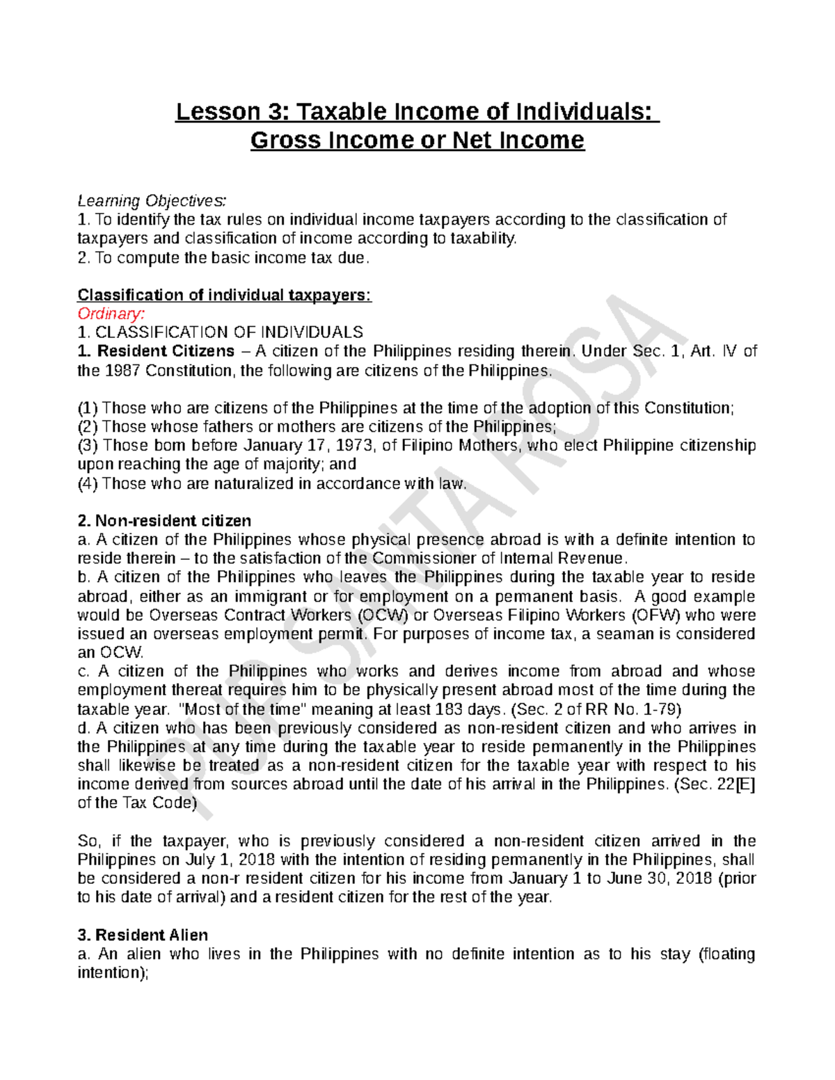 Income Taxation - Lesson 3: Taxable Income of Individuals: Gross Income ...