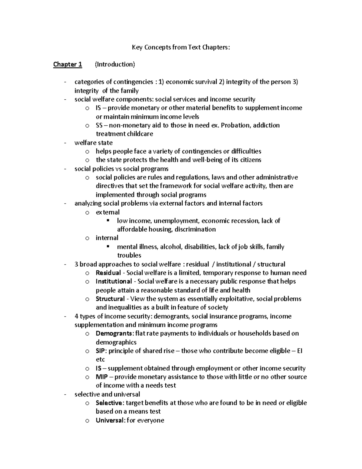 Summary - Lecture 1, 6-8 - Key Concepts from Text Chapters: Chapter 1 ...