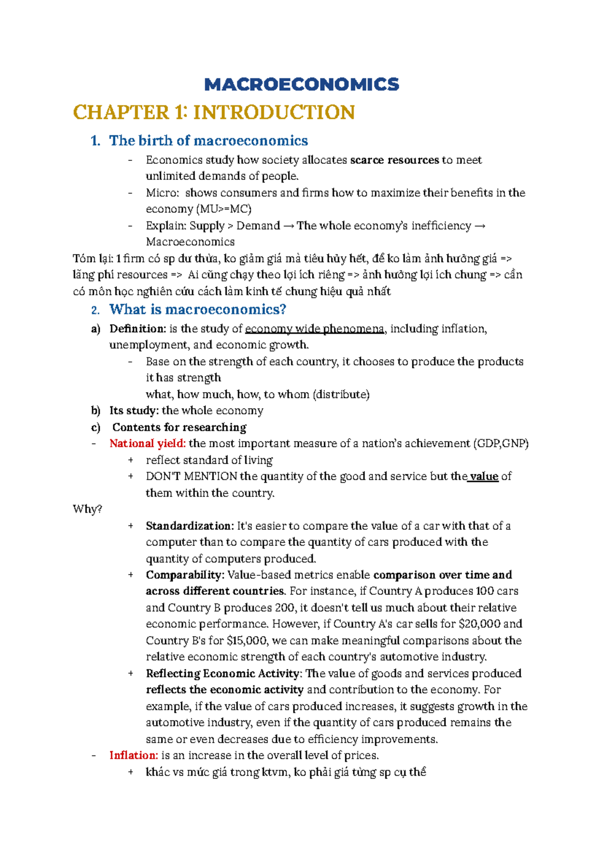 Leture note Macroeconomics - MACROECONOMICS CHAPTER 1 INTRODUCTION 1 ...