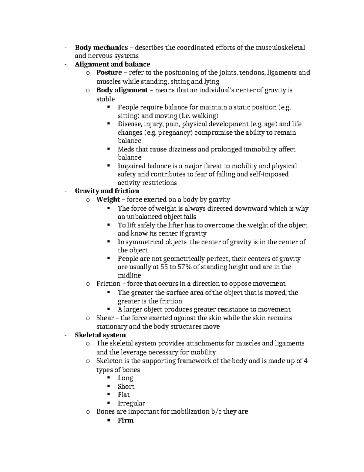 Fundamentals ch. 28 - notes - Body mechanics – describes the ...