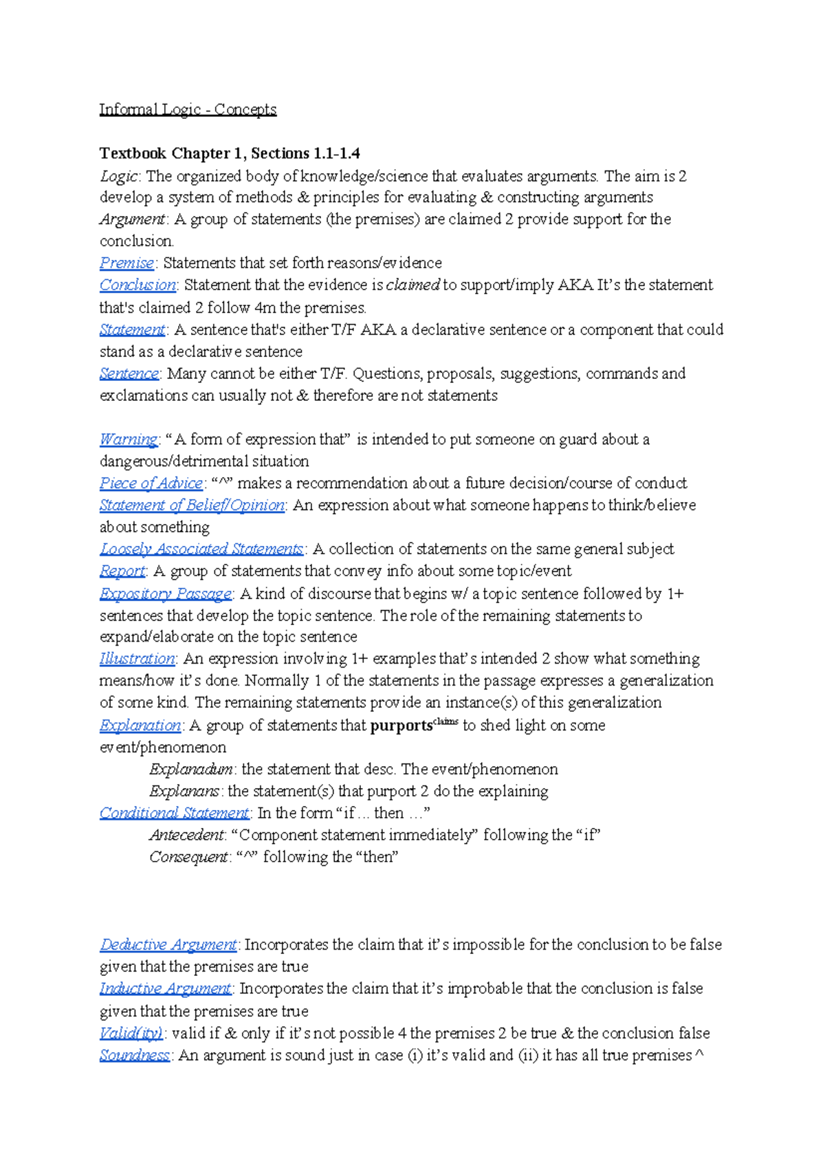 Informal Logic - Contains many definitions that are necessary to know ...