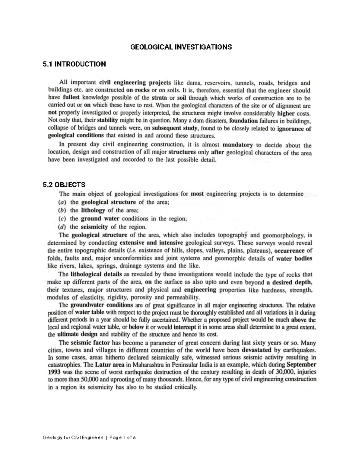 5 - notes - geology for engineers - GEOLOGICAL INVESTIGATIONS 5 ...