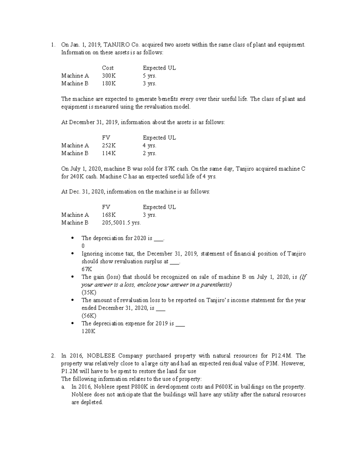 IA Prelim Exam Problem Solving (Practice Set) - On Jan. 1, 2019, TANJIRO Co. acquired two assets ...