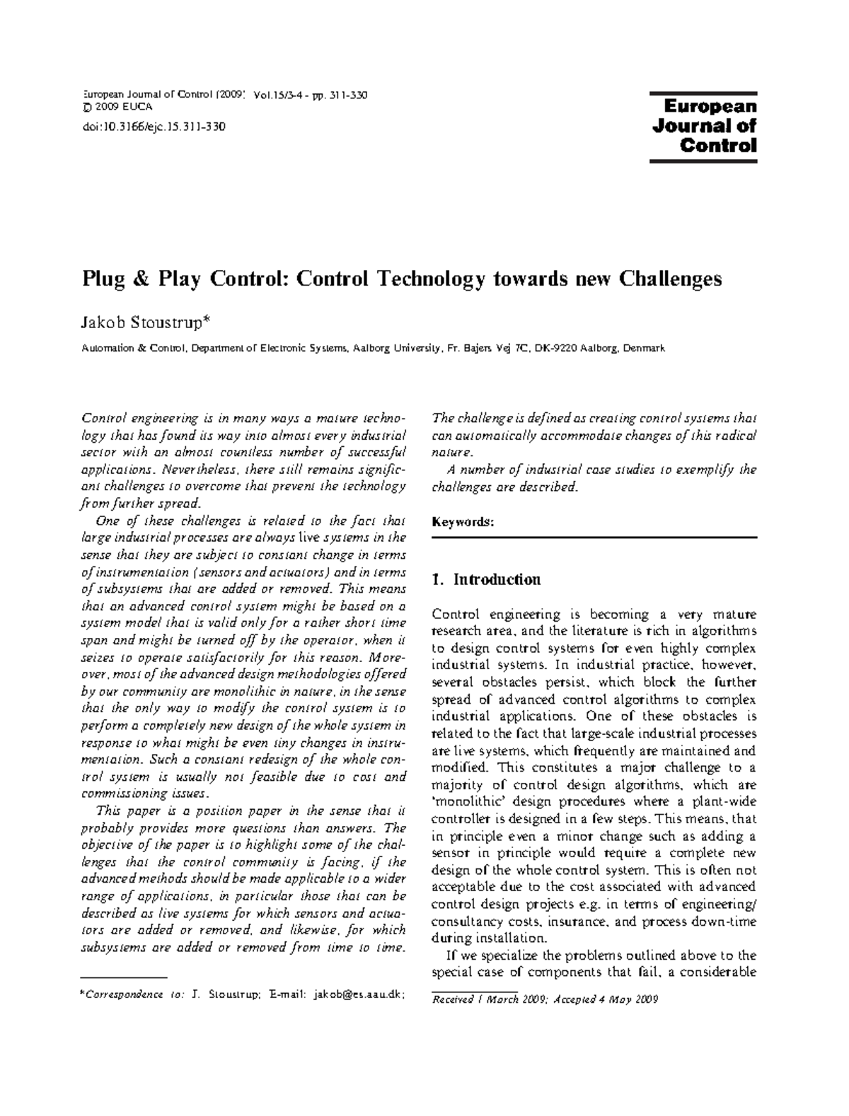 Stoustrup - 2009 - Plug & play control Control technology towards new ...