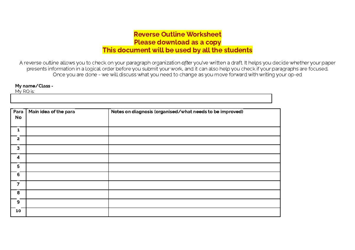 Reverse Outline - It helps you decide whether your paper presents ...