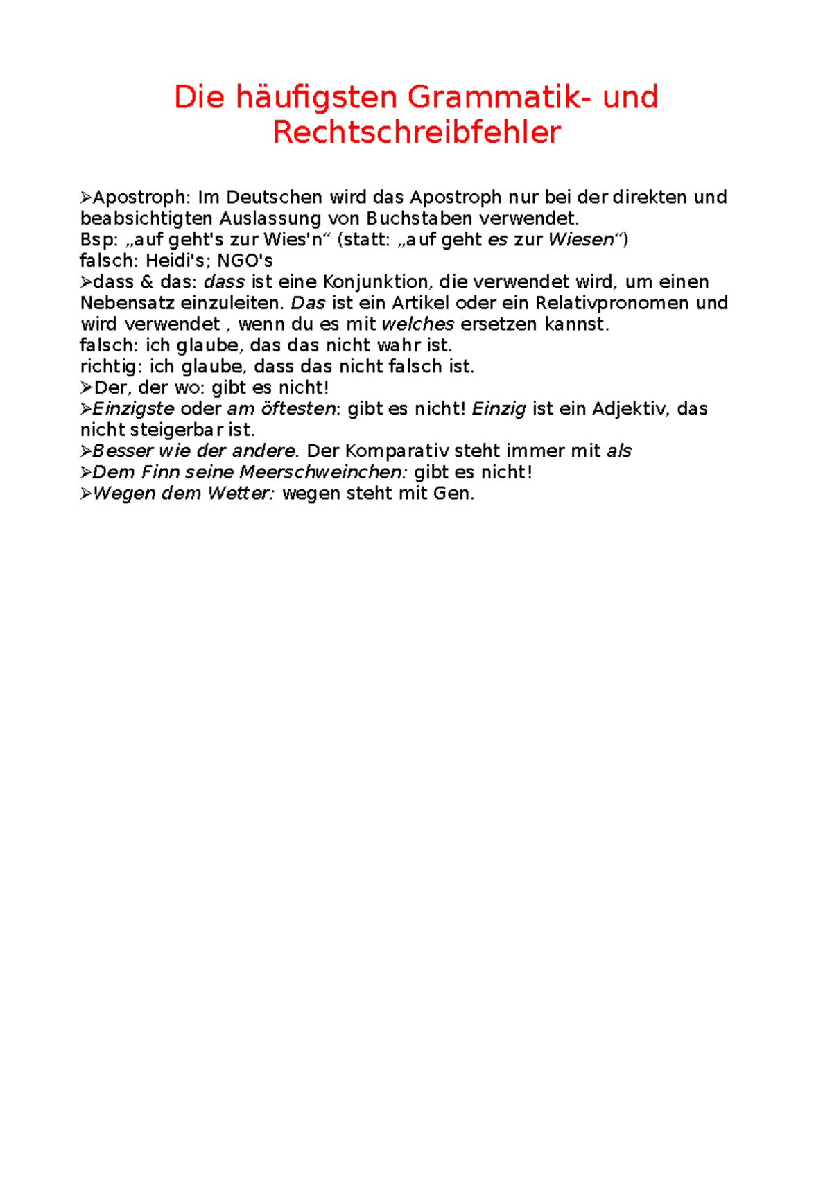 Häufige Rechtschreibfehler und Grammatik - Die häufigsten Grammatik ...