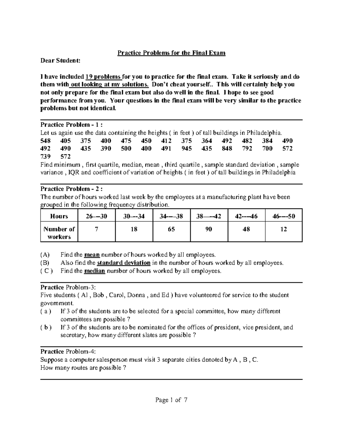 Practice Problems for the Final Exam wpd - Practice Problems for the Final Exam Dear Student: I ...