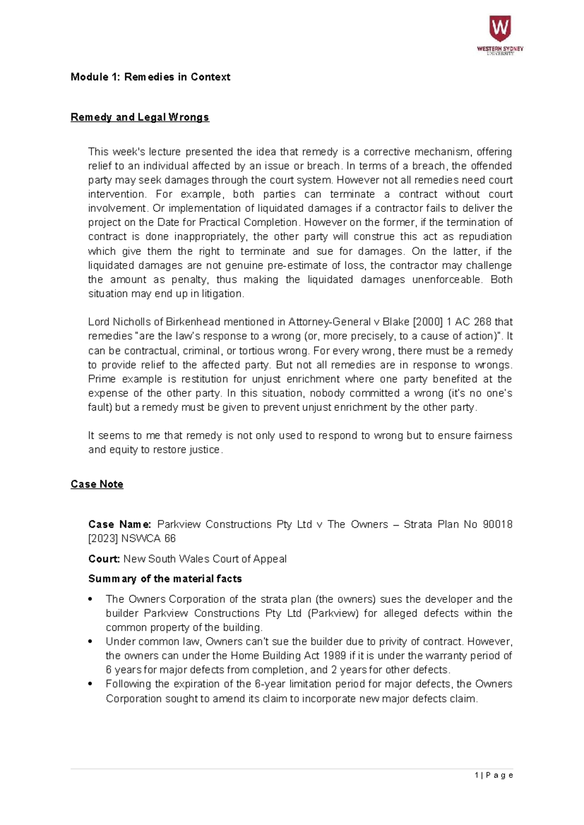 Reflective Journal(Part 1) - Copy - Module 1: Remedies in Context ...