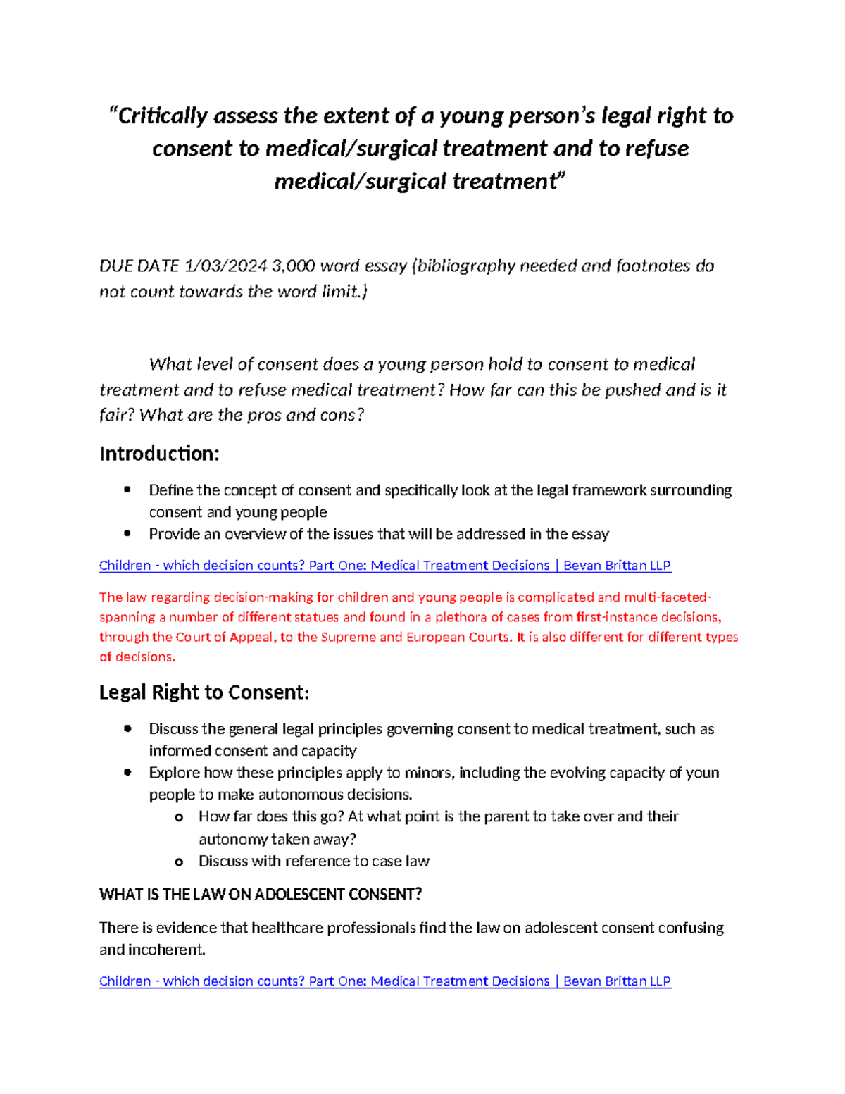 Essay 1 - Plan of action - “Critically assess the extent of a young ...