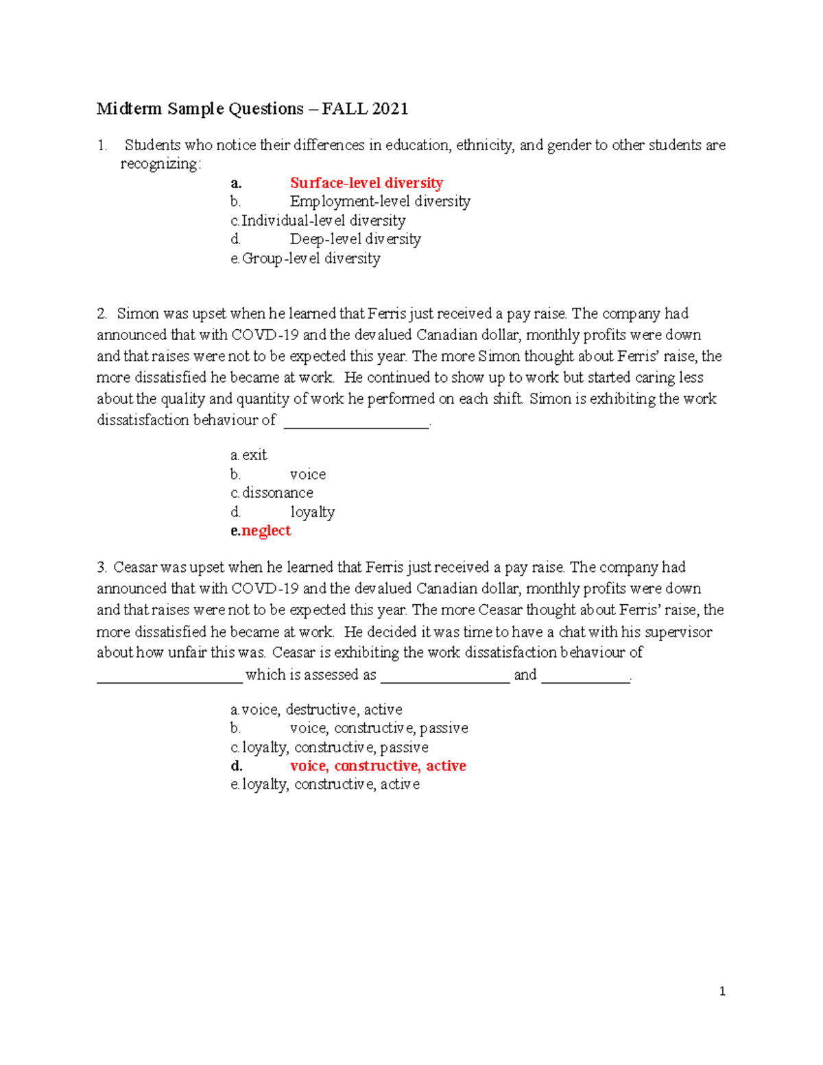 Sample Midterm Questions FALL 2021 - Midterm Sample Questions – FALL ...