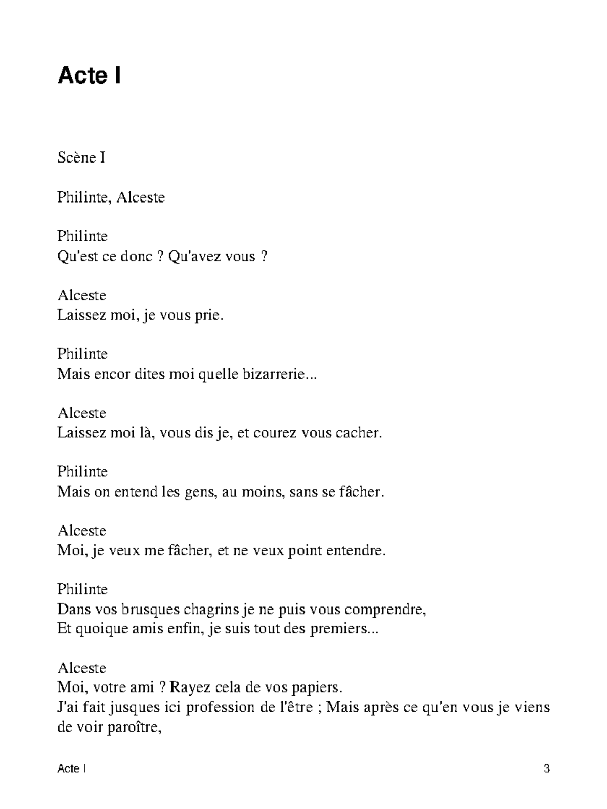 Misanthrope - extrait commentaire texte - Acte I Scène I Philinte ...