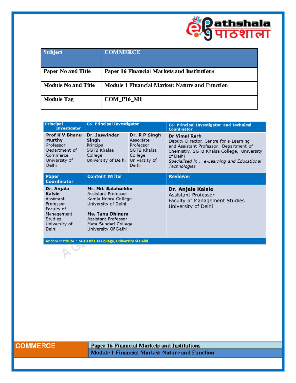 E-reasing FMS Session 1 - COMMERCE Paper 16 Financial Markets and ...