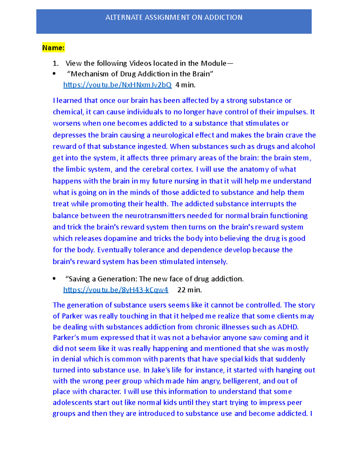 N342 Alternate Assignment Finals - Name: View the following Videos ...