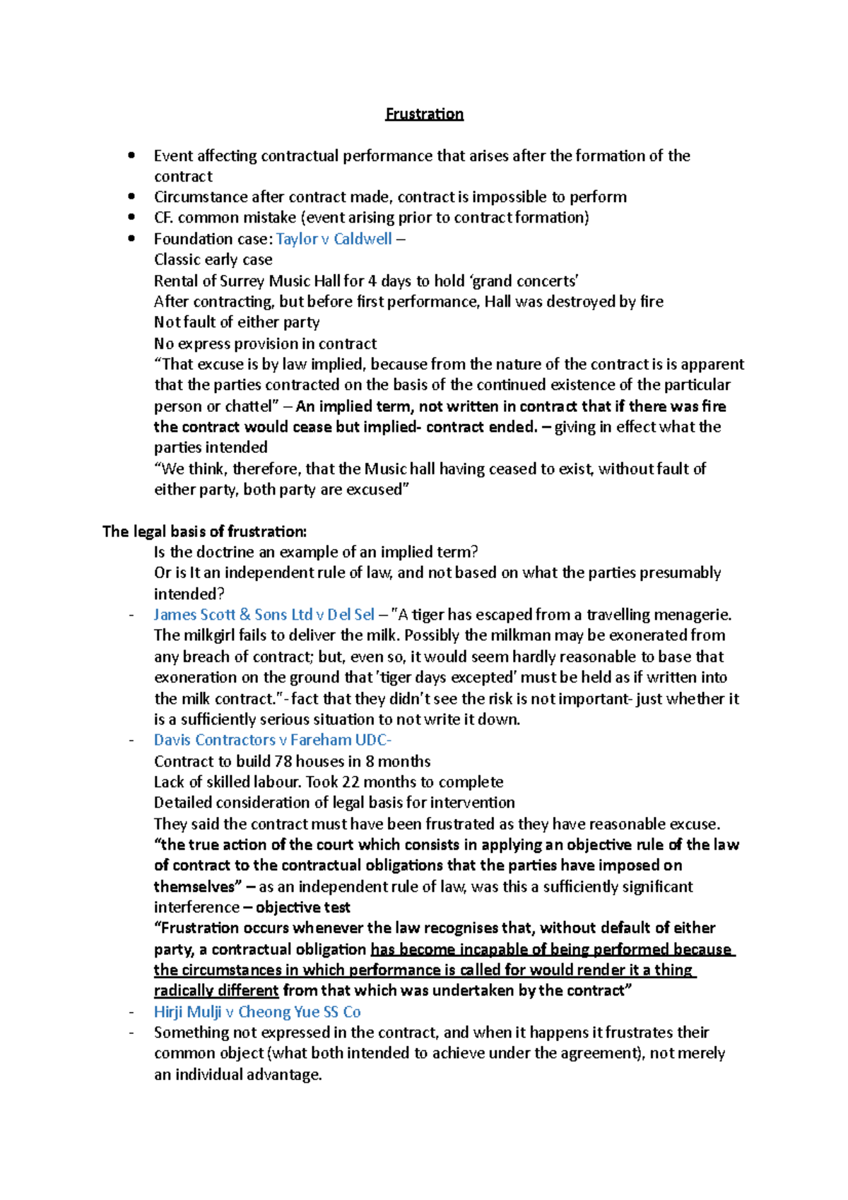Frustration - Frustration Event affecting contractual performance that ...