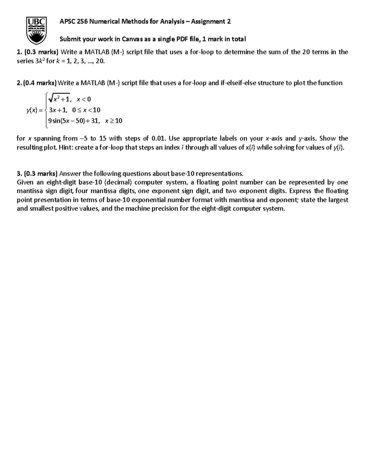 Assignment 2 - azxc - APSC 256 Numerical Methods for Analysis ...