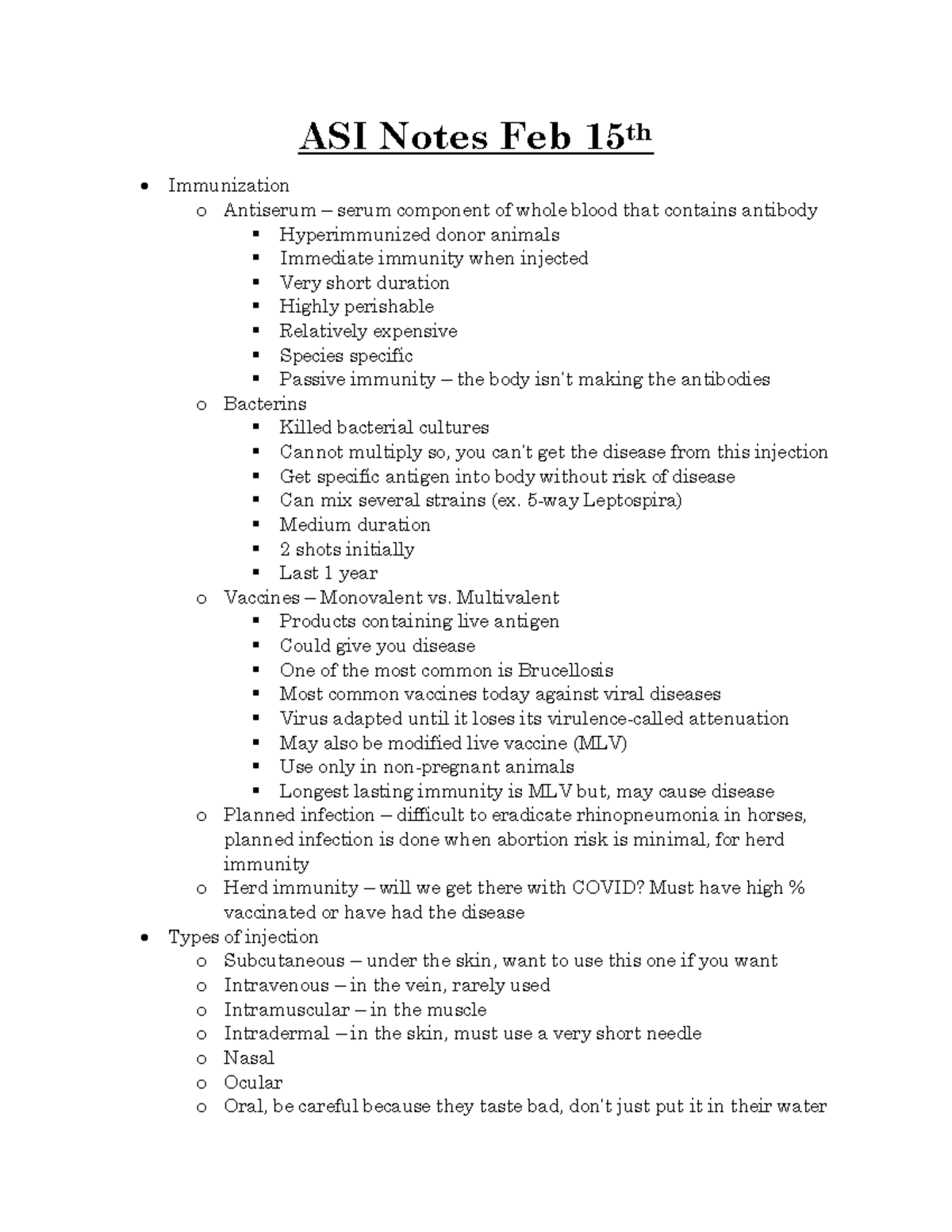 ASI Notes Feb 15th Dr Nichols ASI Notes Feb 15th Immunization O