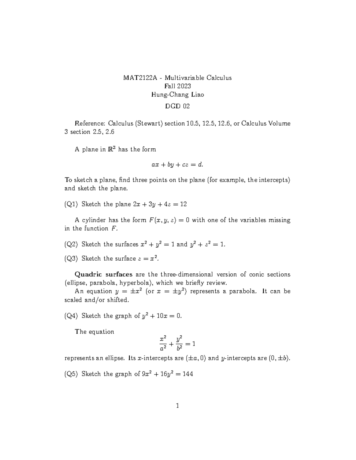 DGD 02 sol - dgd 02 - MAT2122A - Multivariable Calculus Fall 2023 Hung ...