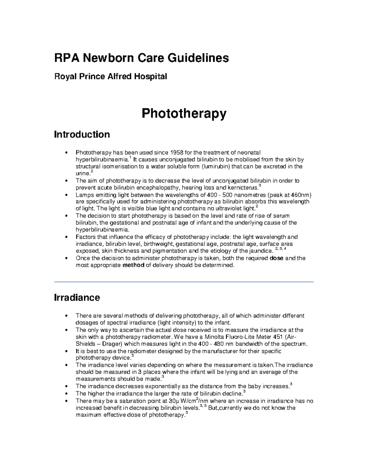 Phototherapy - Good - RPA Newborn Care Guidelines Royal Prince Alfred ...