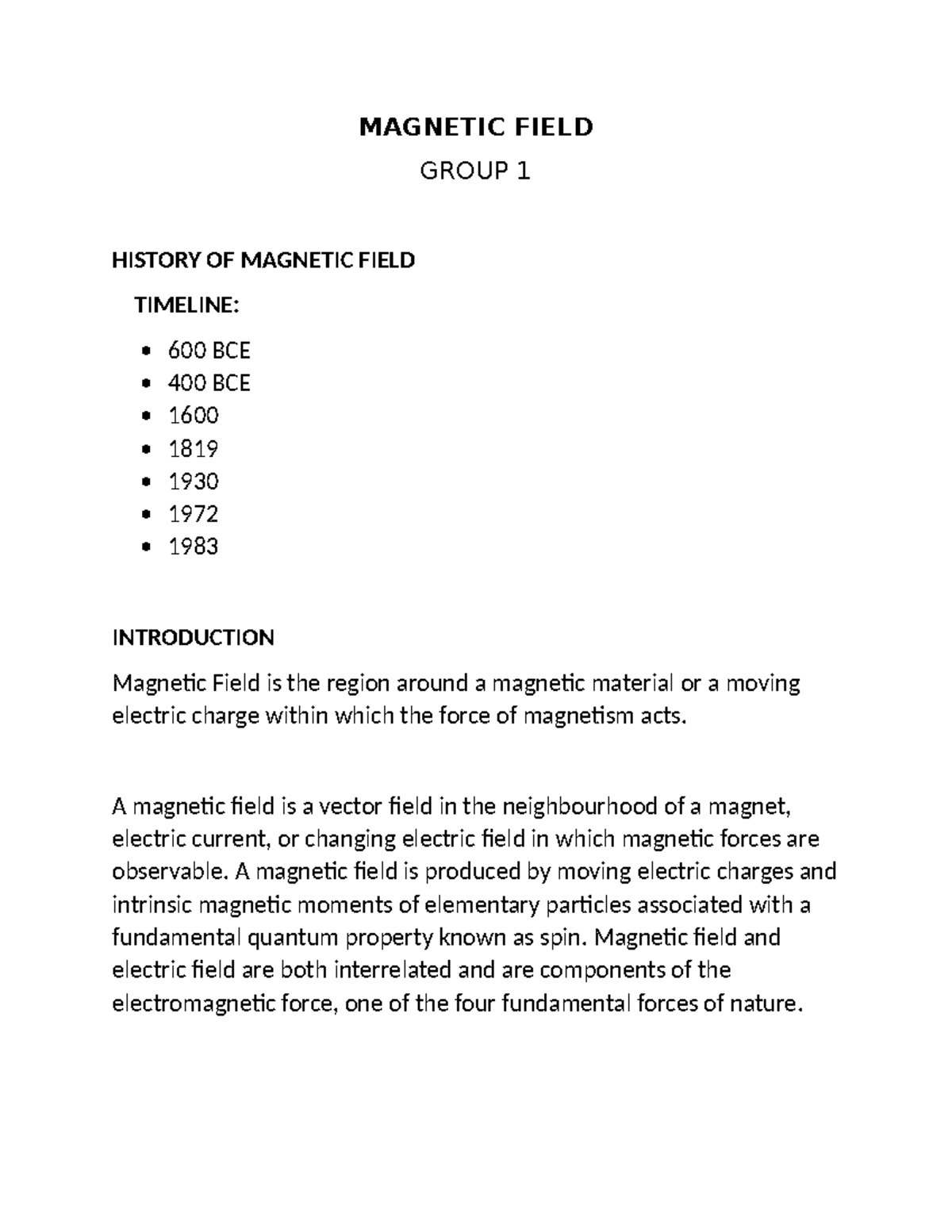 Document - MAGNETIC FIELD GROUP 1 HISTORY OF MAGNETIC FIELD TIMELINE ...