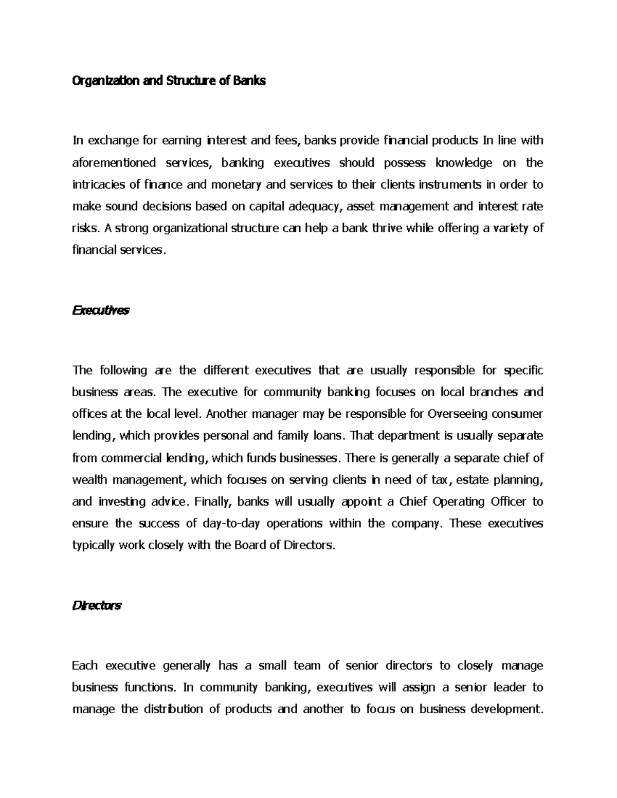 Organization and Structure of Banks and Classification of Banks ...