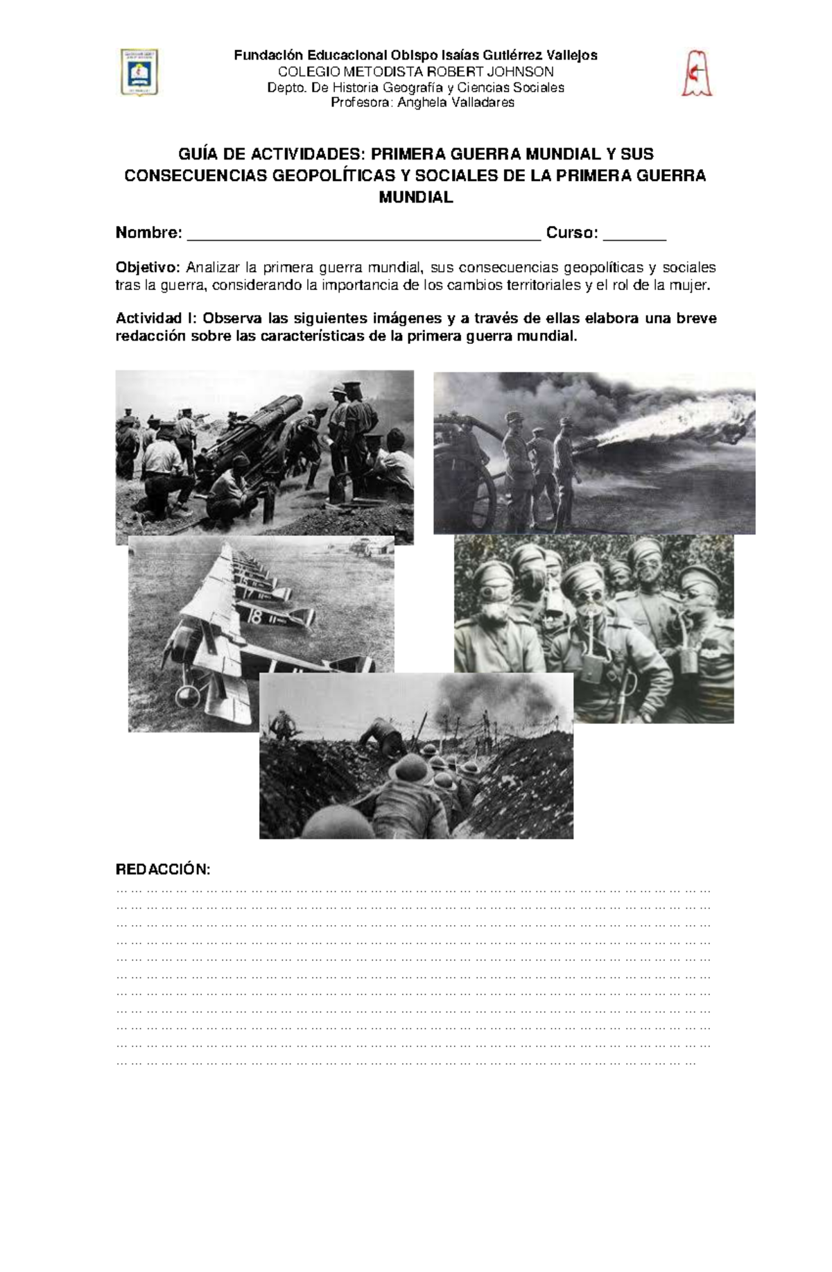 Hoja de trabajo 1era Guerra mundial - Fundación Educacional Obispo ...