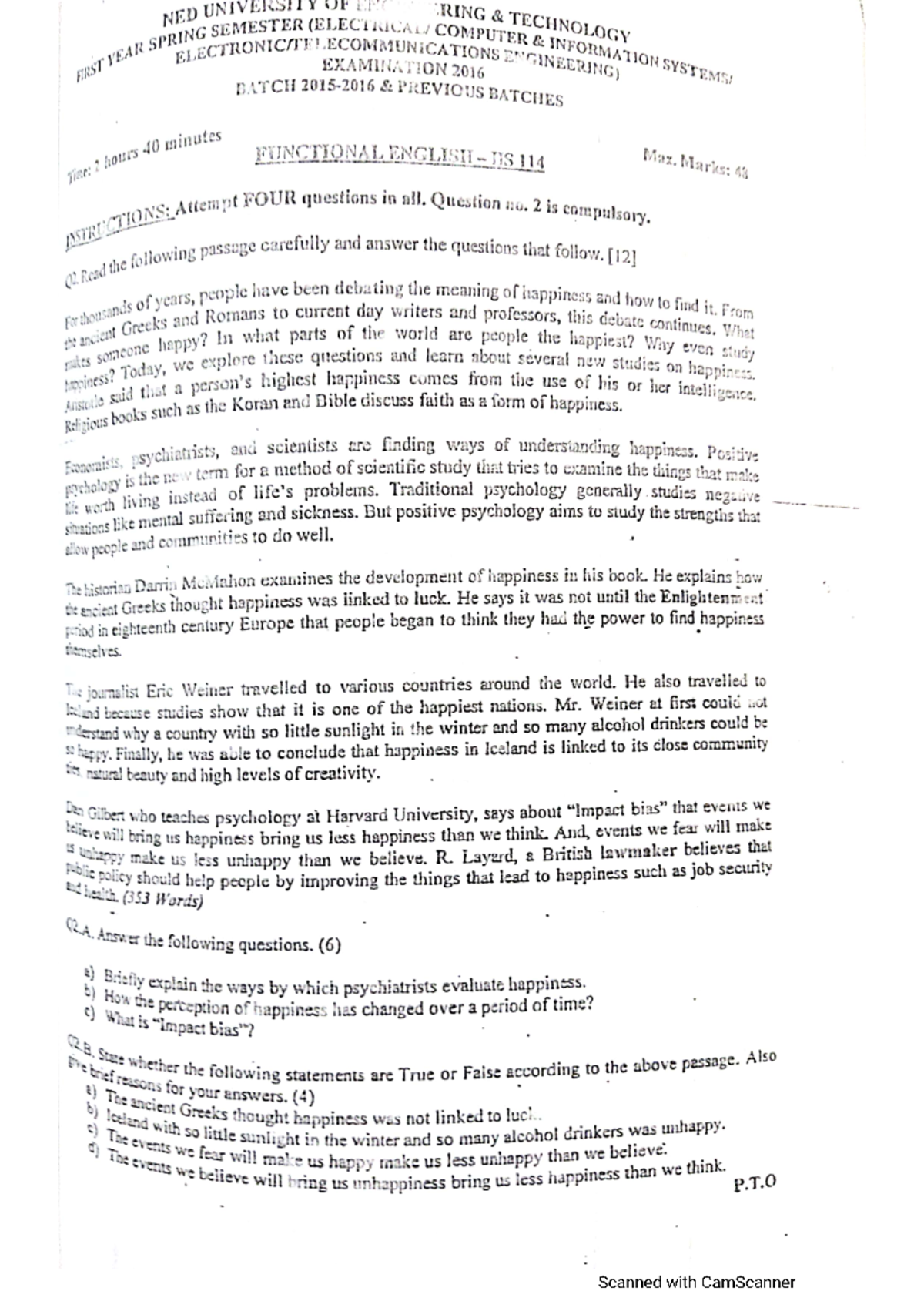 FE past papers - Functional English FE - NED University of Engineering ...