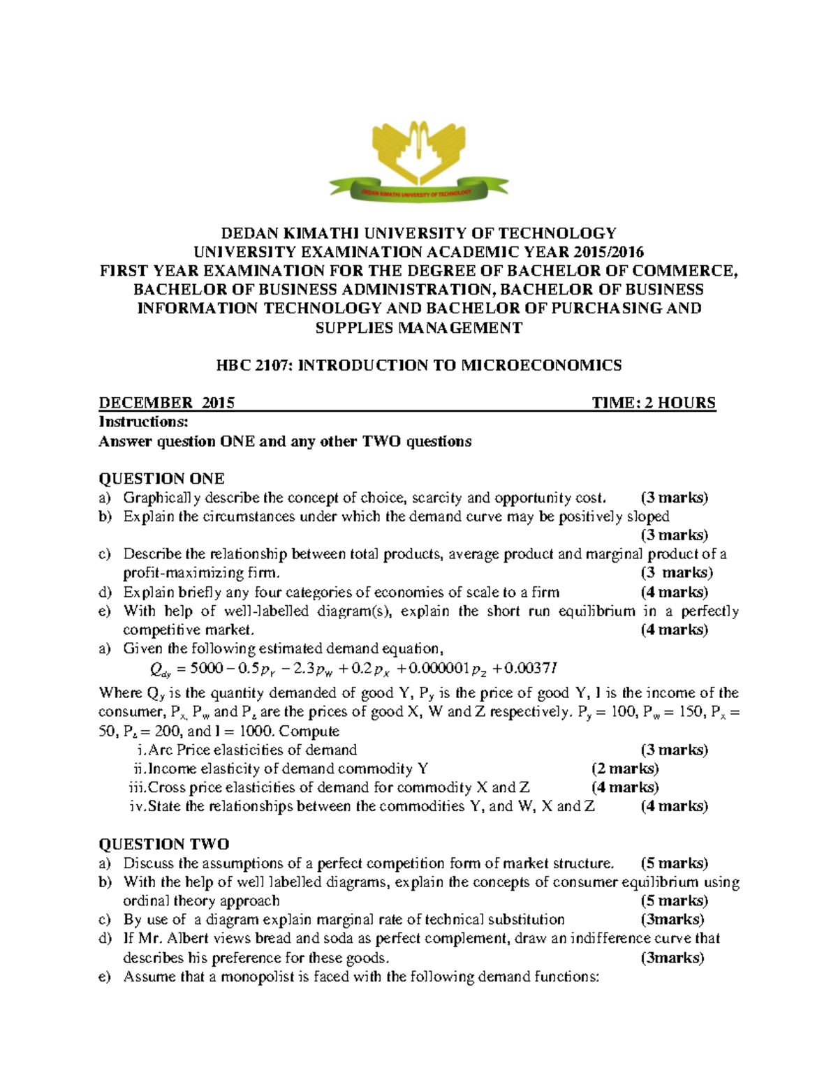 Introduction TO Microeconomics - DEDAN KIMATHI UNIVERSITY OF TECHNOLOGY ...