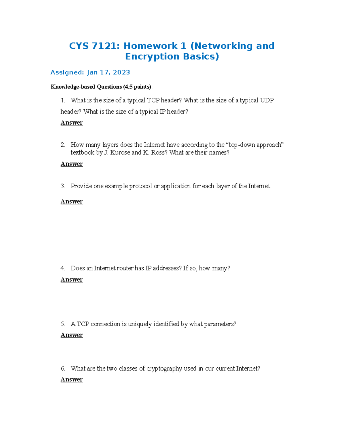 Home Work 1 - CYS 7121: Homework 1 (Networking and Encryption Basics ...