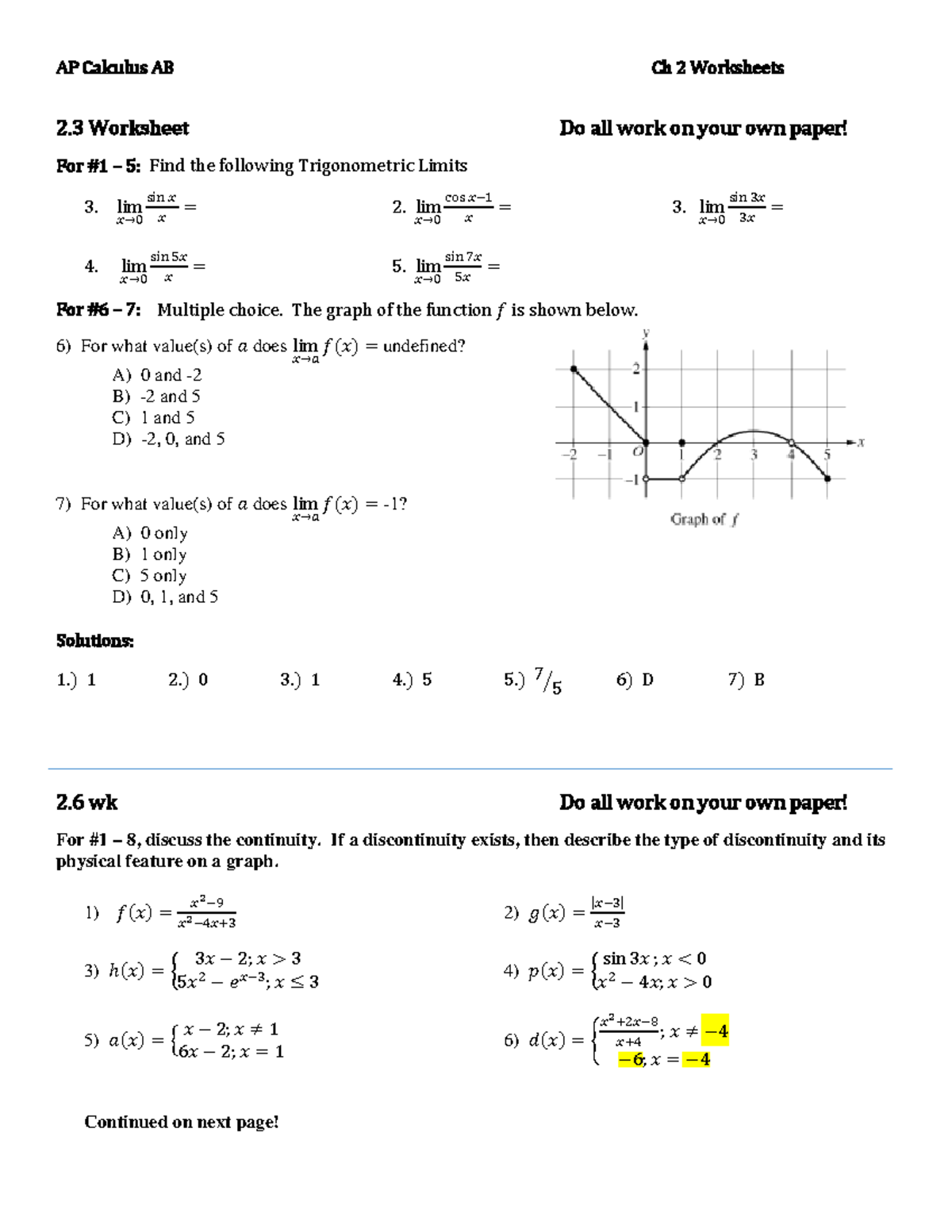 All ch 2 worksheets Calc AB 2019 ( limits general practice (zoom in so ...