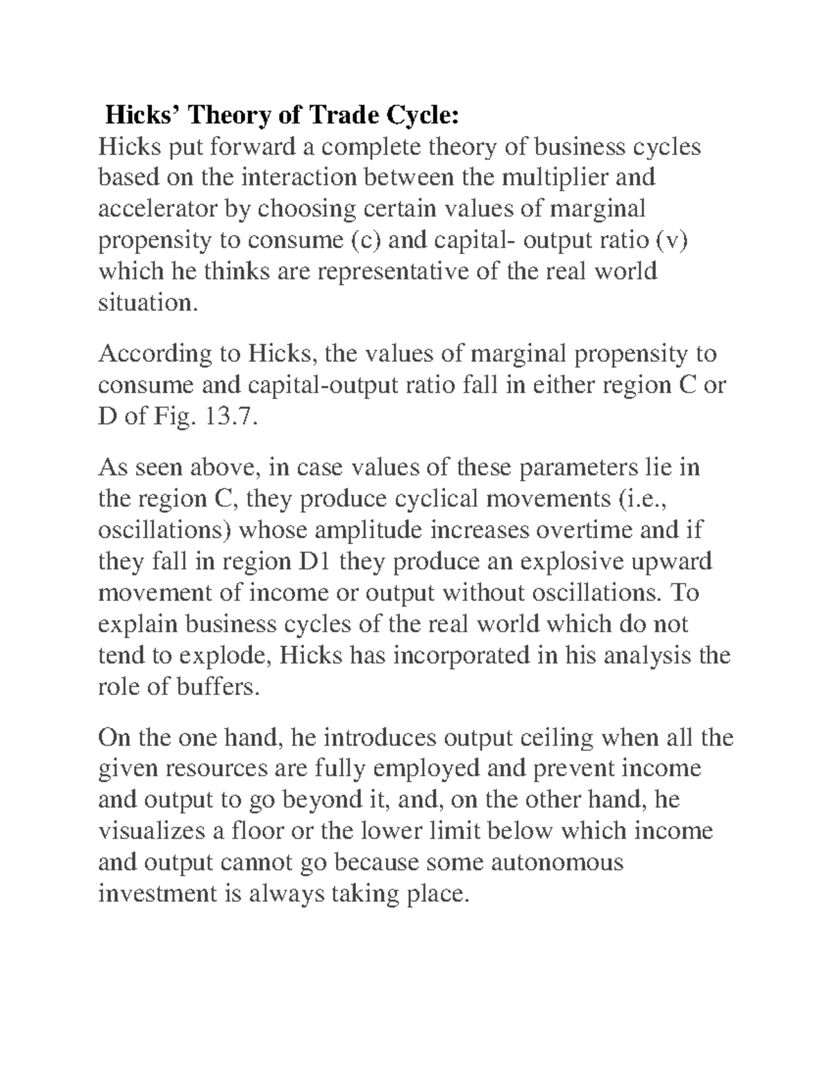 12097431213 Hicks Theory Of Trade Cycle-1 - Hicks’ Theory of Trade ...