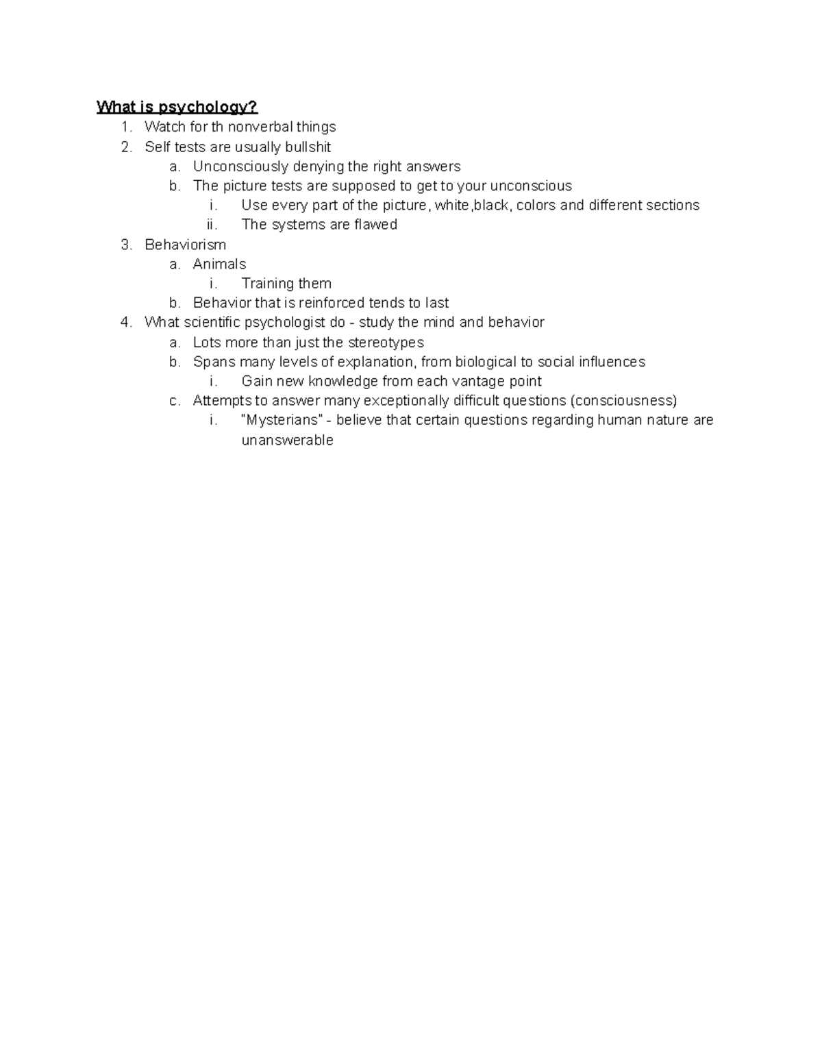 Psys Day 1 8 23 - Prof Forbey - What is psychology? Watch for th ...