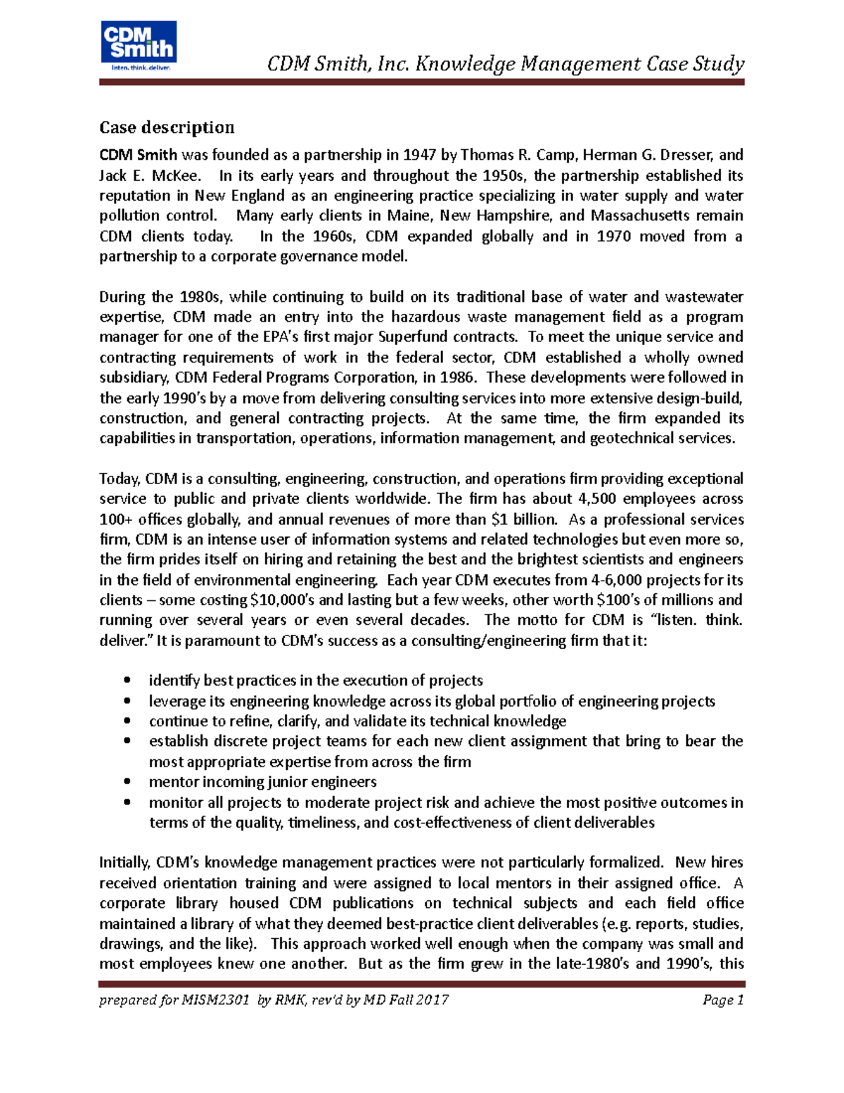 CDM Smith 2301-1 - CDM Smith, Inc. Knowledge Management Case Study Case ...