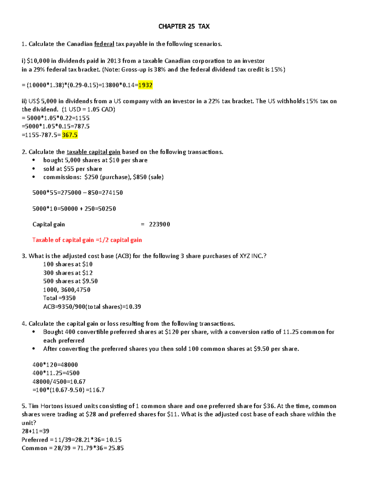 IN Class WORK - Tax - CHAPTER 25 TAX Calculate the Canadian federal tax ...