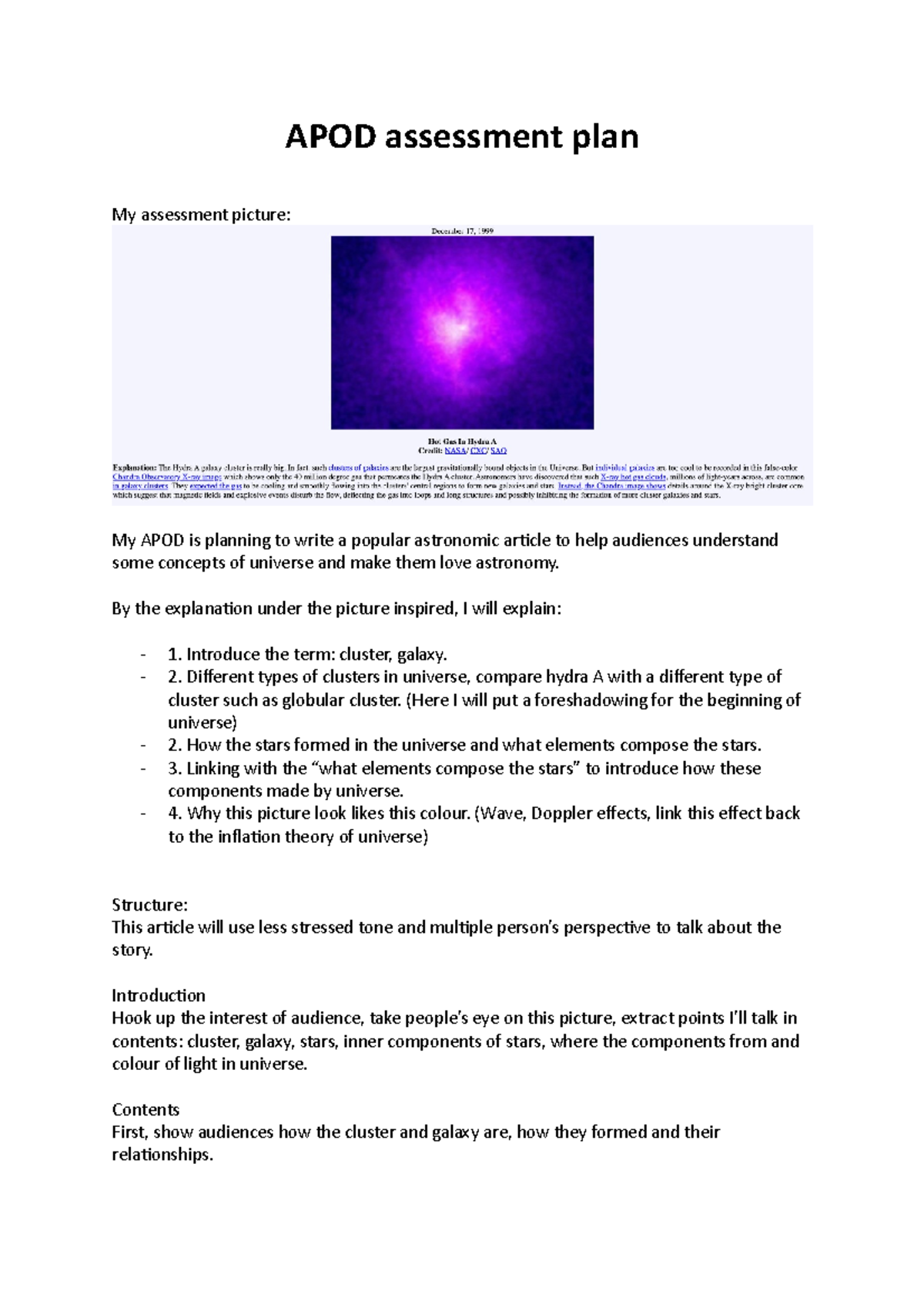 APOD assessment plan - By the explanation under the picture inspired, I ...