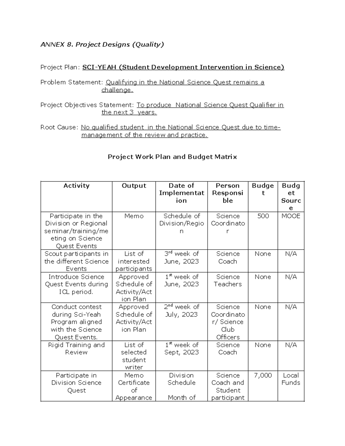 Annex 8 - Project Design - ANNEX 8. Project Designs (Quality) Project ...