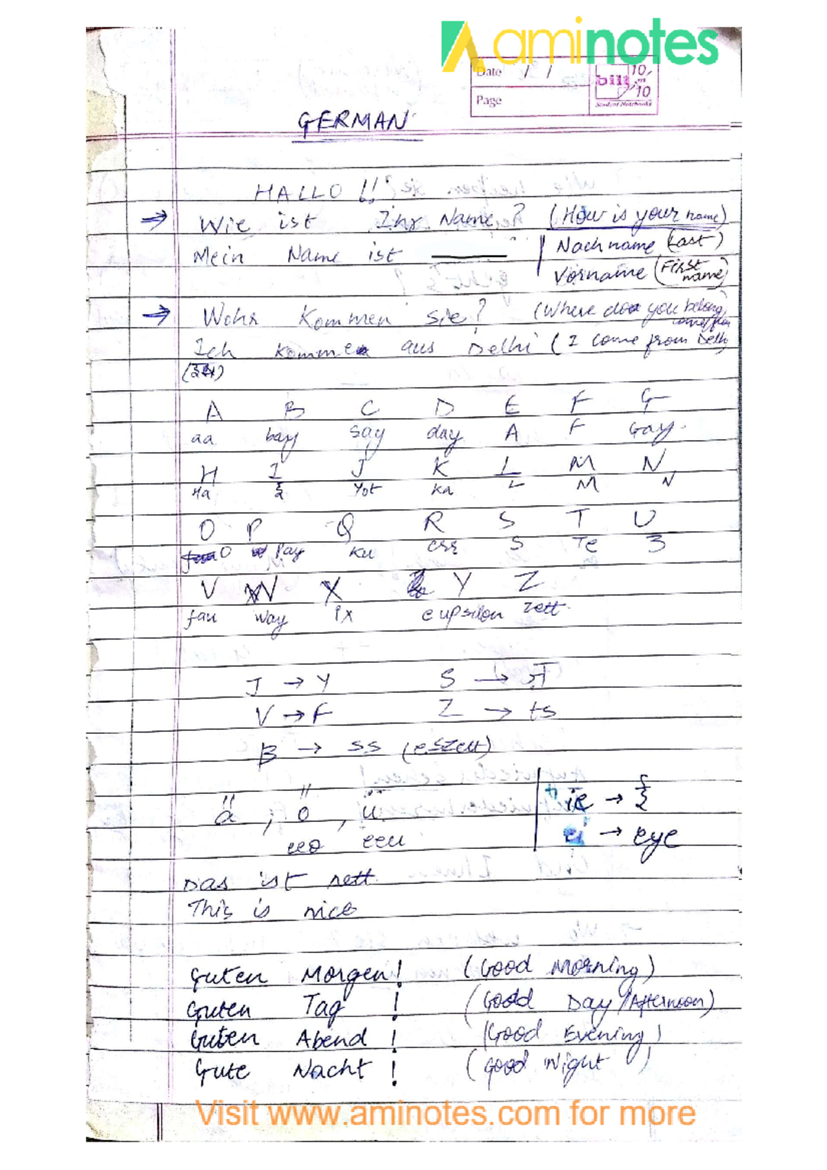 A1 german... note - Bsc nursing - Studocu