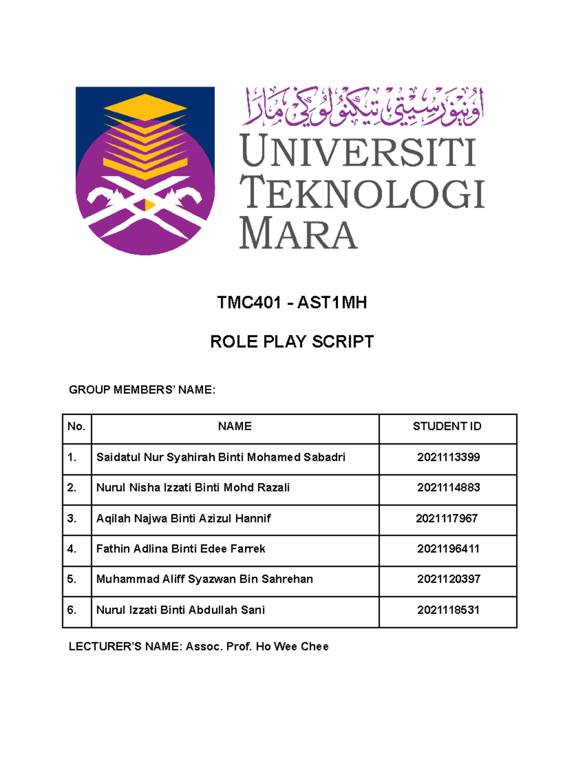 Role play mandrin script - TMC401 - AST1MH ROLE PLAY SCRIPT GROUP ...