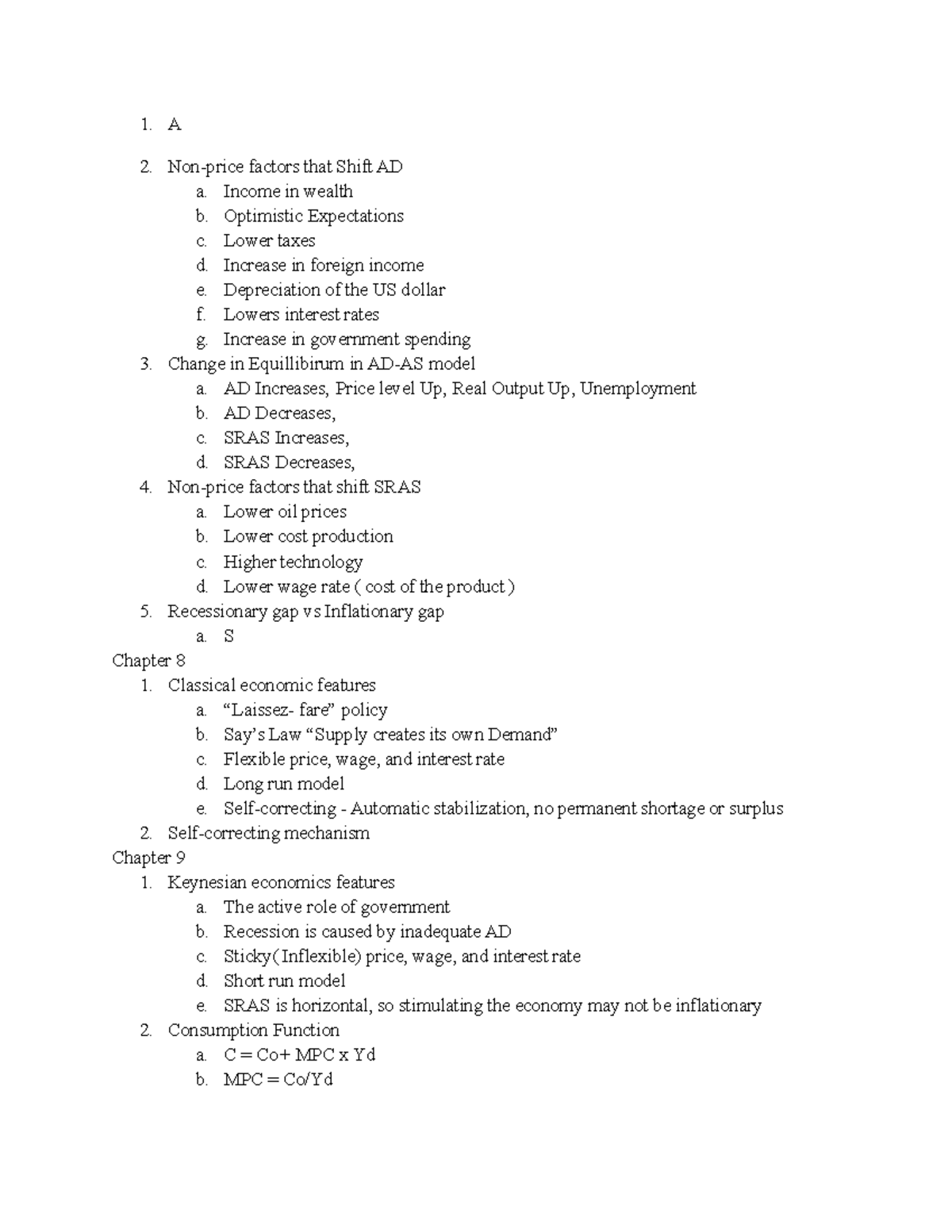 Econ Review - 1. A Non-price factors that Shift AD a. Income in wealth ...