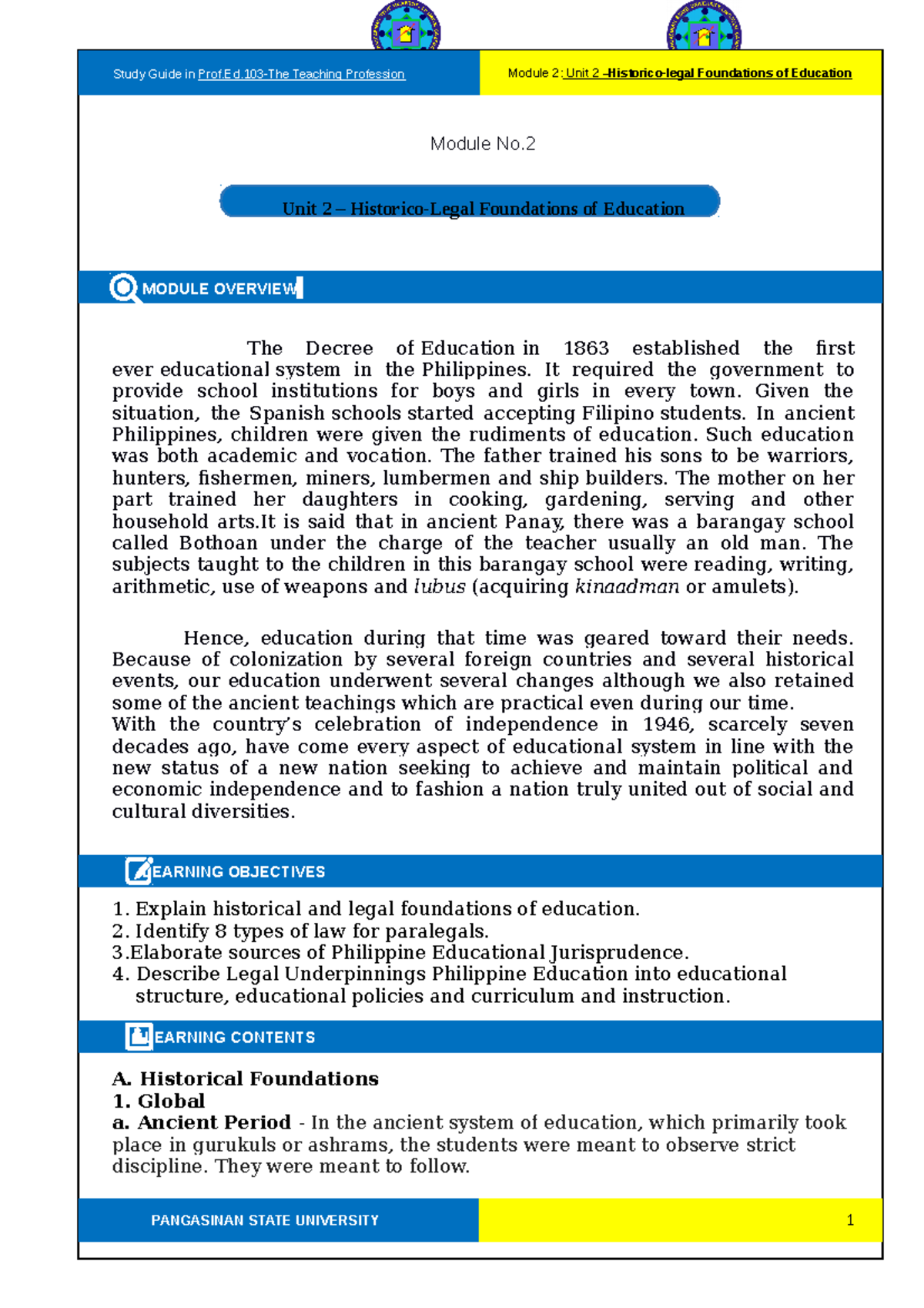 Module 2- The Teaching Profession - Module No. Unit 2 – Historico-Legal ...